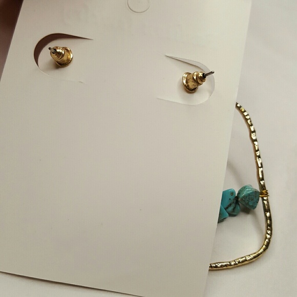 Jewelry | Rectangle Gold Drop Earrings With Turquoise Stone | Poshmark